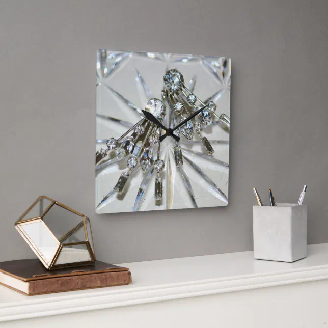 Glam Vintage Art Deco Rhinestones Acrylic Square Wall Clock | Zazzle