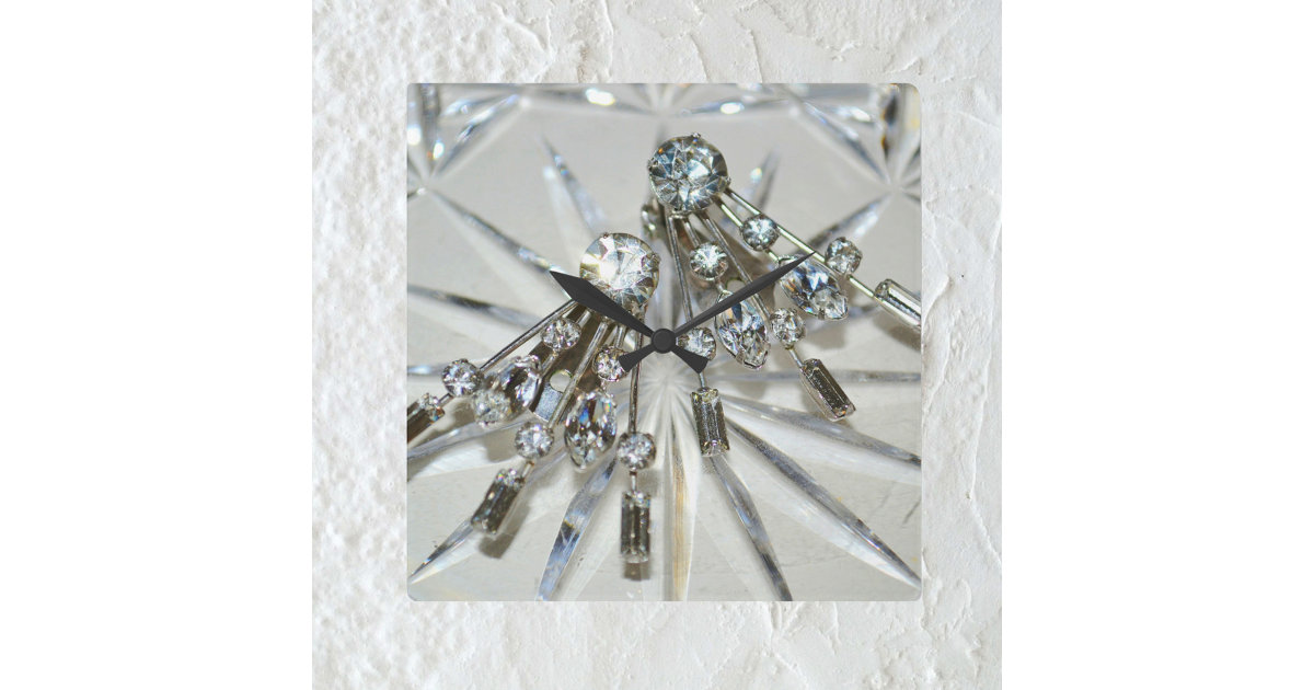 Glam Vintage Art Deco Rhinestones Acrylic Square Wall Clock | Zazzle