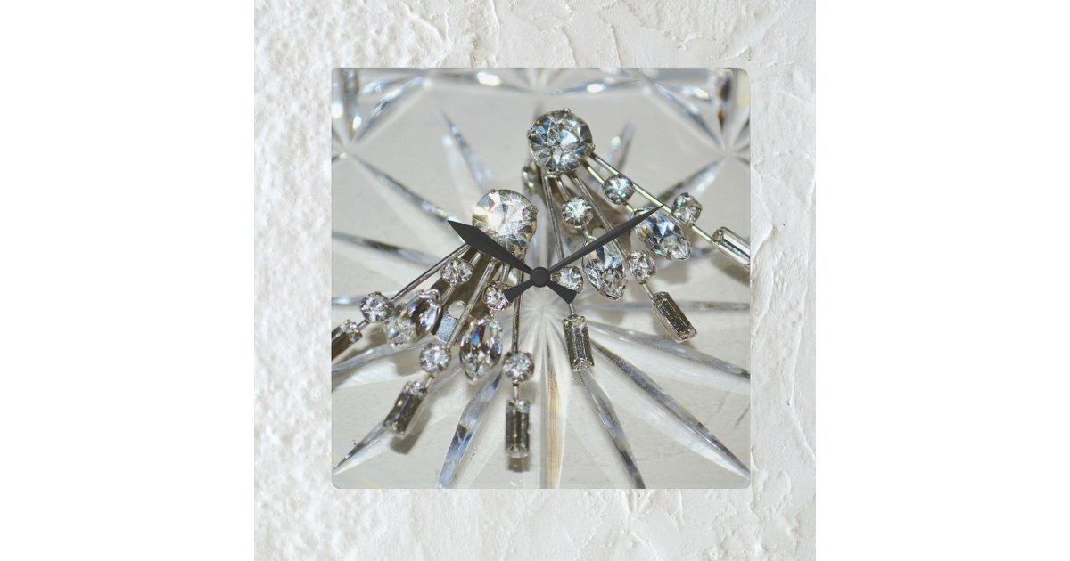 Glam Vintage Art Deco Rhinestones Acrylic Square Wall Clock | Zazzle