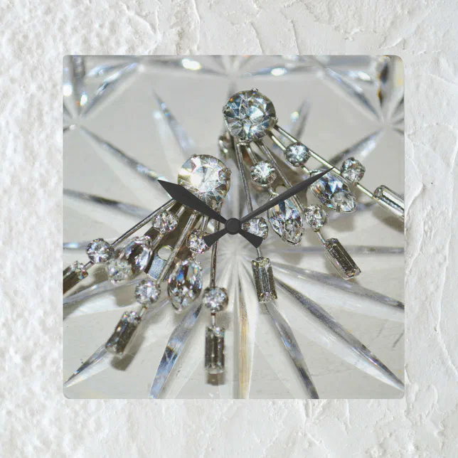 Glam Vintage Art Deco Rhinestones Acrylic Square Wall Clock | Zazzle
