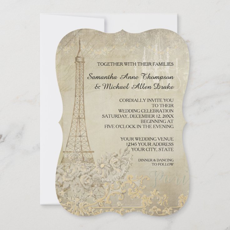 Glam Vintage Paris Parisian Stylish Wedding Invitation | Zazzle