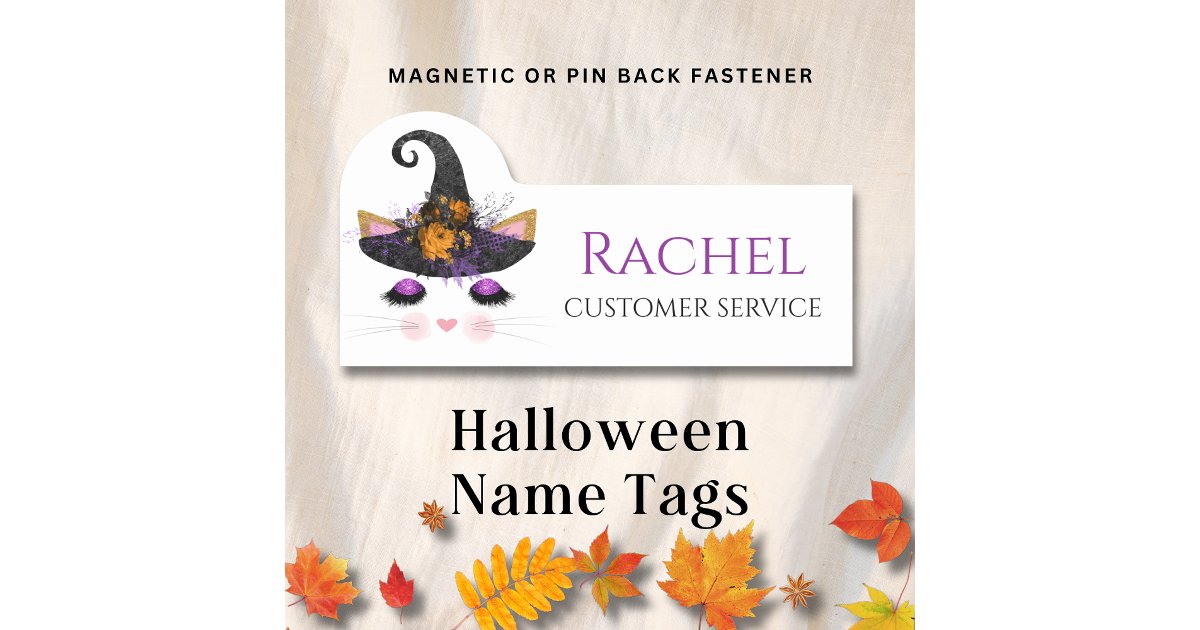 Glamor Halloween Witch Cat Personalized Name Name Tag | Zazzle