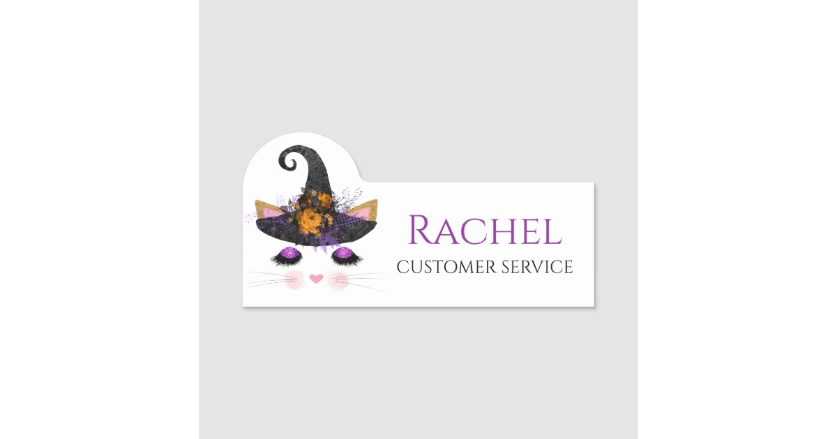 Glamor Halloween Witch Cat Personalized Name Name Tag | Zazzle