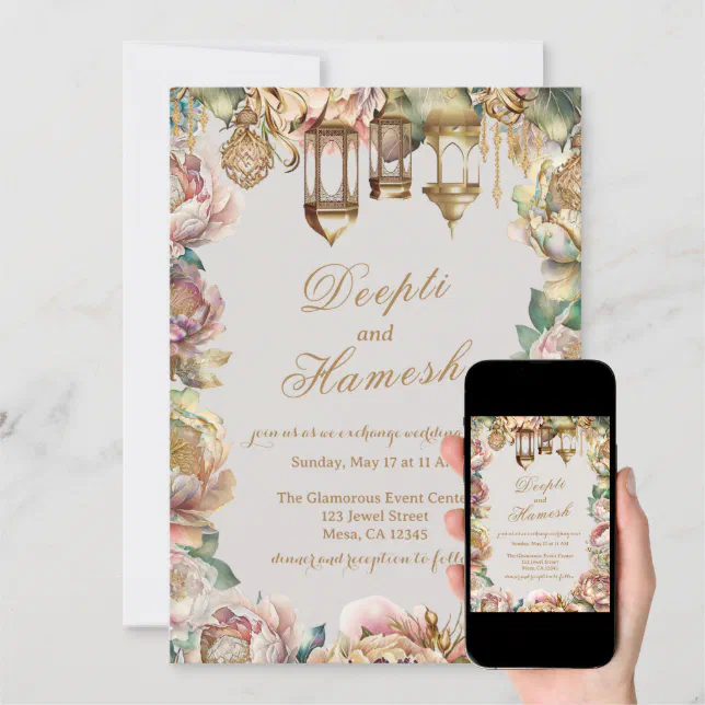 Glamorous Arabian Nights Pastel Floral Wedding Invitation | Zazzle