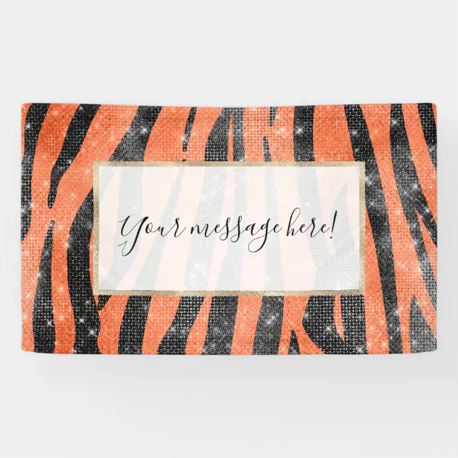 Glamorous Black Orange Glitter Animal Tiger Stripe Banner | Zazzle