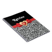 Glamorous Black white damask & red bow and jewel Notebook | Zazzle