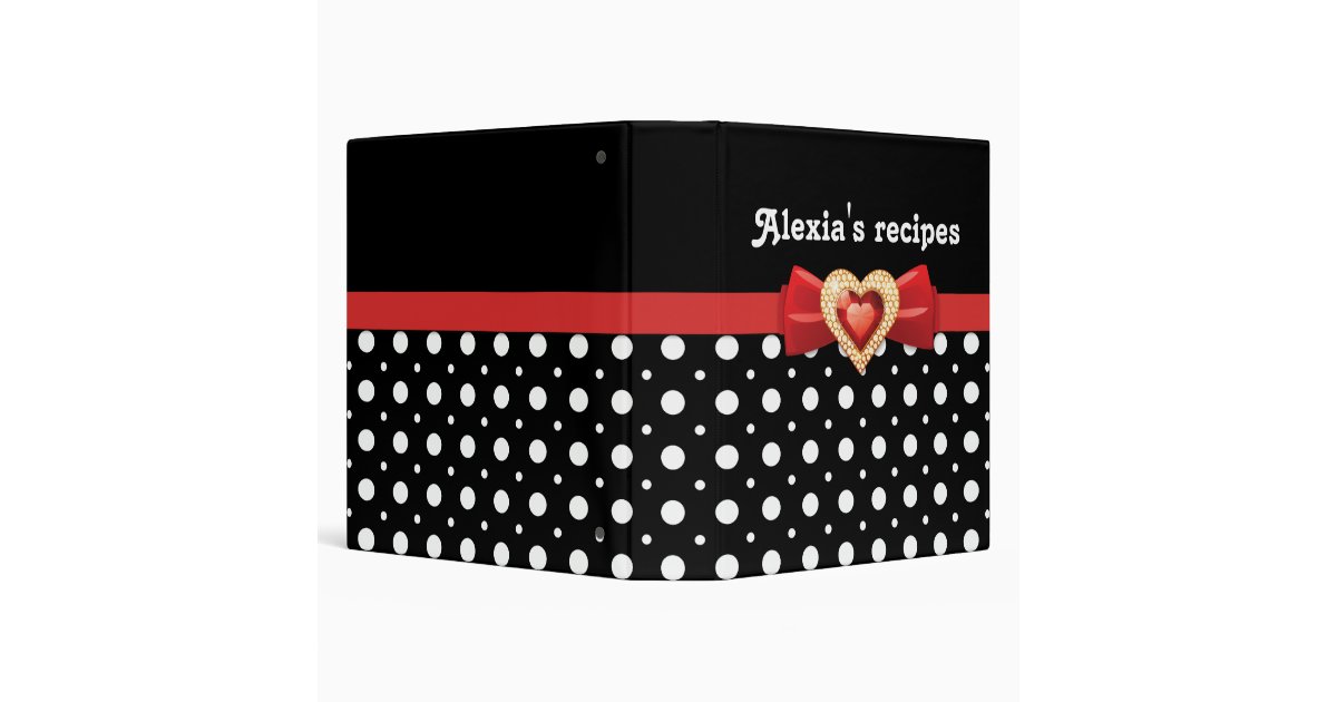 Glamorous black white polka dot, red bow & jewel binder | Zazzle