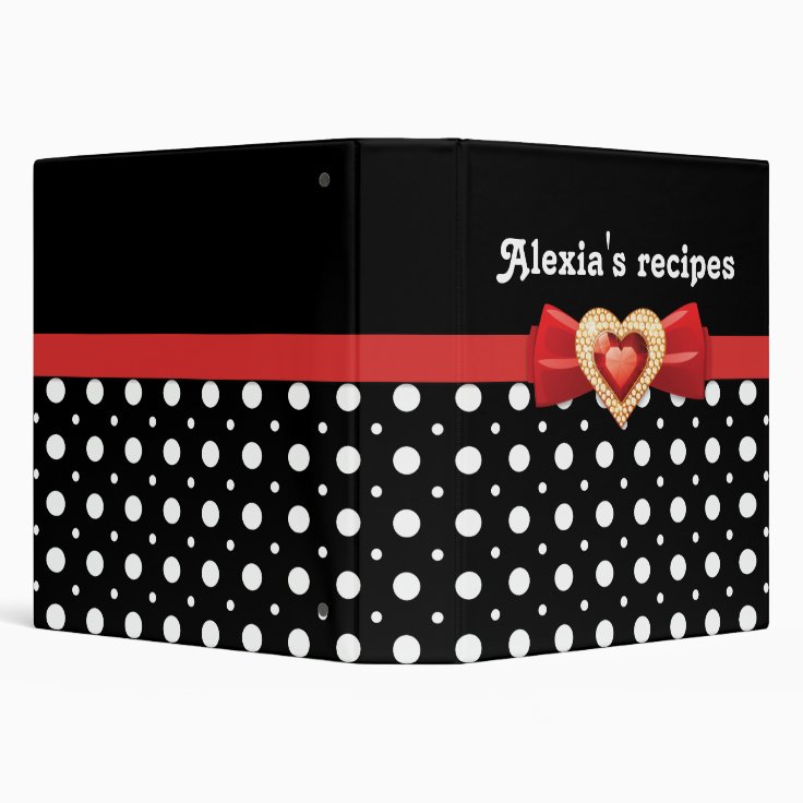 Glamorous black white polka dot, red bow & jewel binder | Zazzle