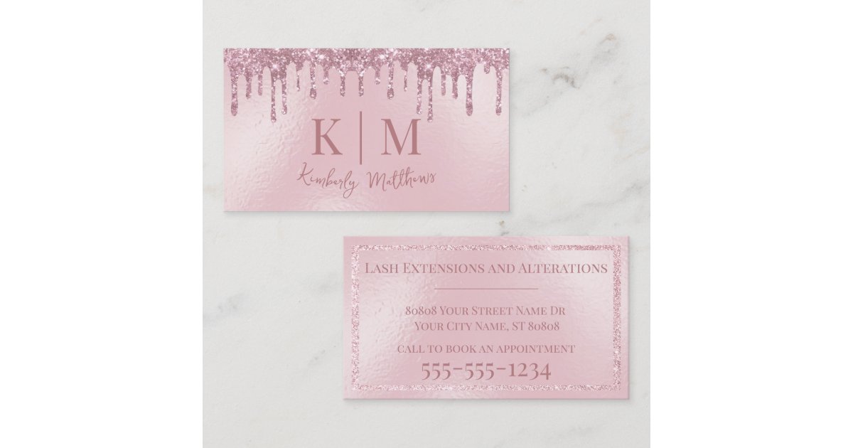 Glamorous Blush Pink Glitter Monogram Initials Business Card | Zazzle