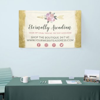 Glamorous Bohemian Floral Arrows Gold Boho Chic Banner | Zazzle