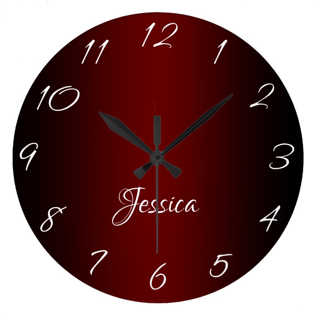 Glamorous Dark Red and Black Ombre Personalized Large Clock | Zazzle