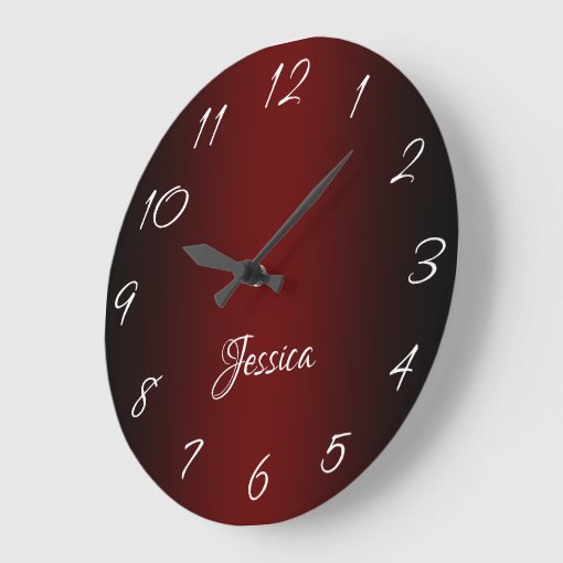 Glamorous Dark Red and Black Ombre Personalized Large Clock | Zazzle