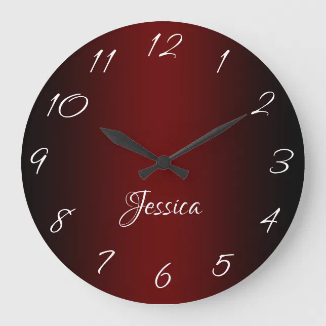 Glamorous Dark Red and Black Ombre Personalized Large Clock | Zazzle