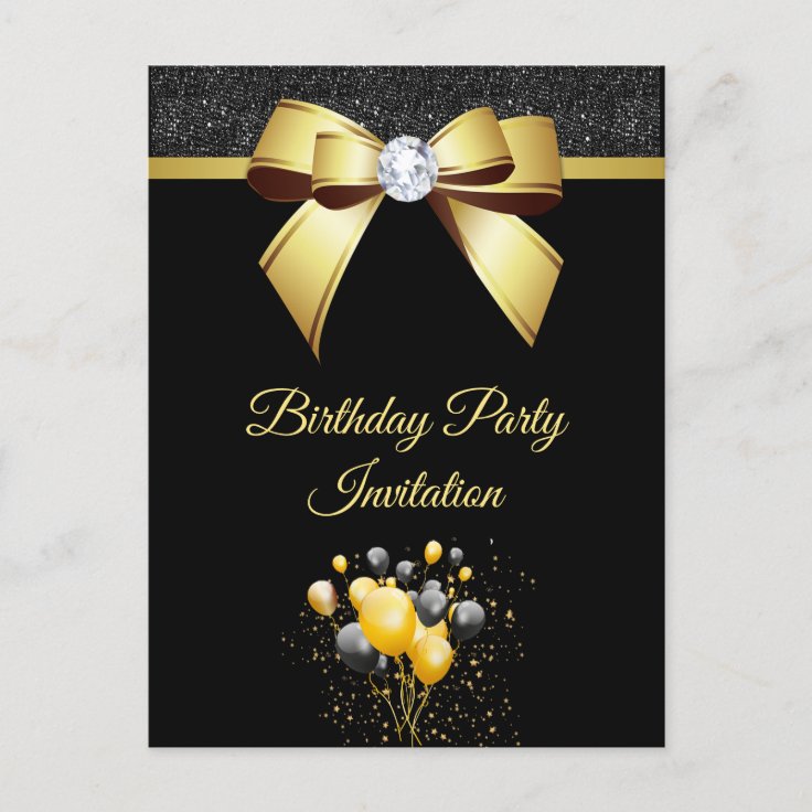 Glamorous Elegance Birthday Party Invitation Postcard | Zazzle