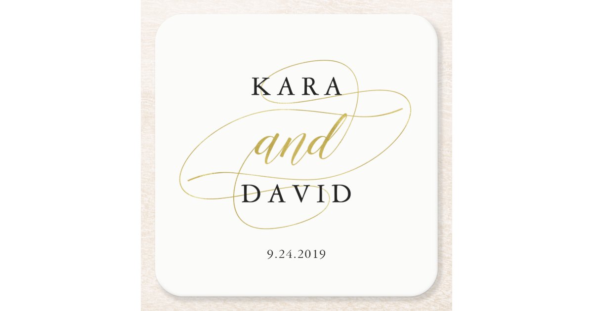 Glamorous Faux Gold Classic Wedding Square Paper Coaster | Zazzle