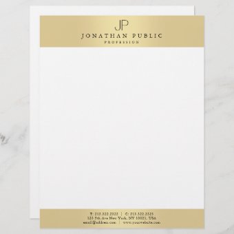 Glamorous Faux Gold Elegant Monogram Modern Plain Letterhead | Zazzle