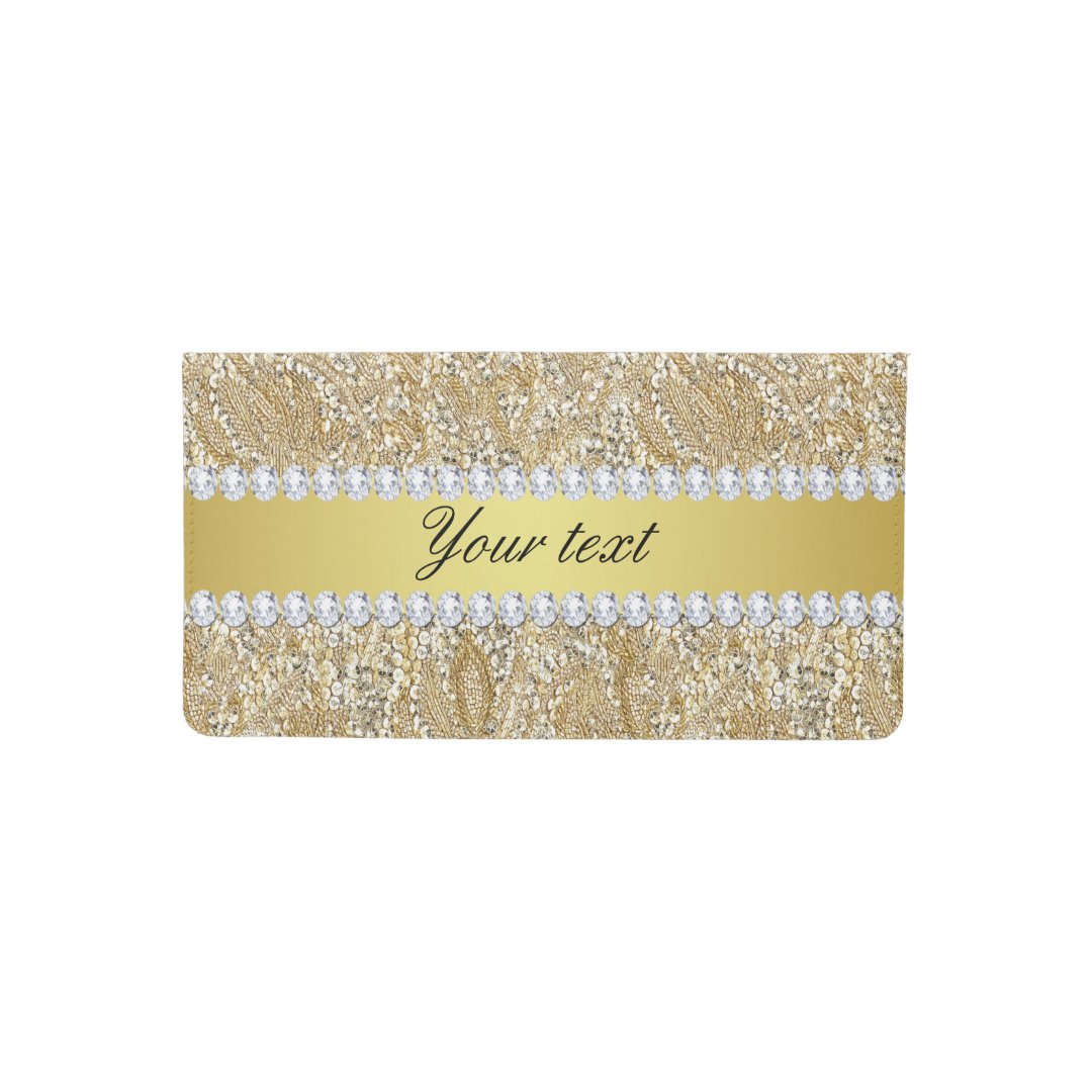Glamorous Faux Gold Sequins and Diamonds Checkbook Cover | Zazzle