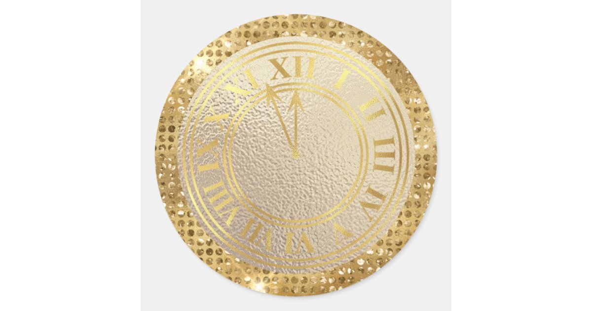 Glamorous Gold Diamonds Almost Midnight Clock Classic Round Sticker ...