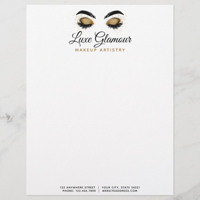 Glamorous Gold Eye Lashes Makeup Artist Beauty Bar Letterhead | Zazzle.com