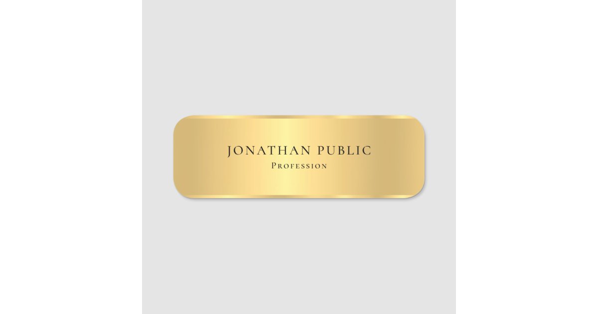 Glamorous Gold Look Modern Elegant Simple Design Name Tag | Zazzle