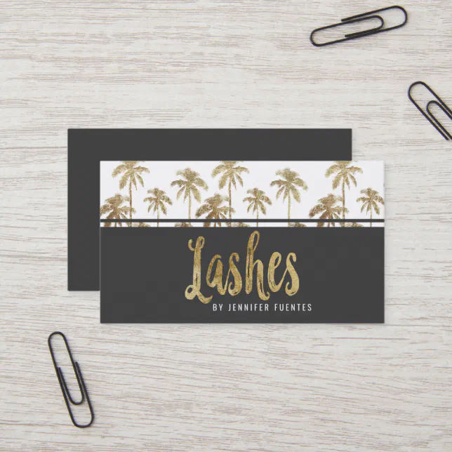 Glamorous Gold Tropical Palm Trees Lashes Business Card | Zazzle