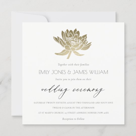 GLAMOROUS GOLD WHITE KRAFT LOTUS FLORAL WEDDING INVITATION | Zazzle.com
