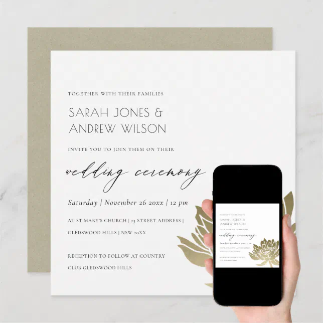GLAMOROUS GOLD WHITE KRAFT LOTUS FLORAL WEDDING INVITATION | Zazzle