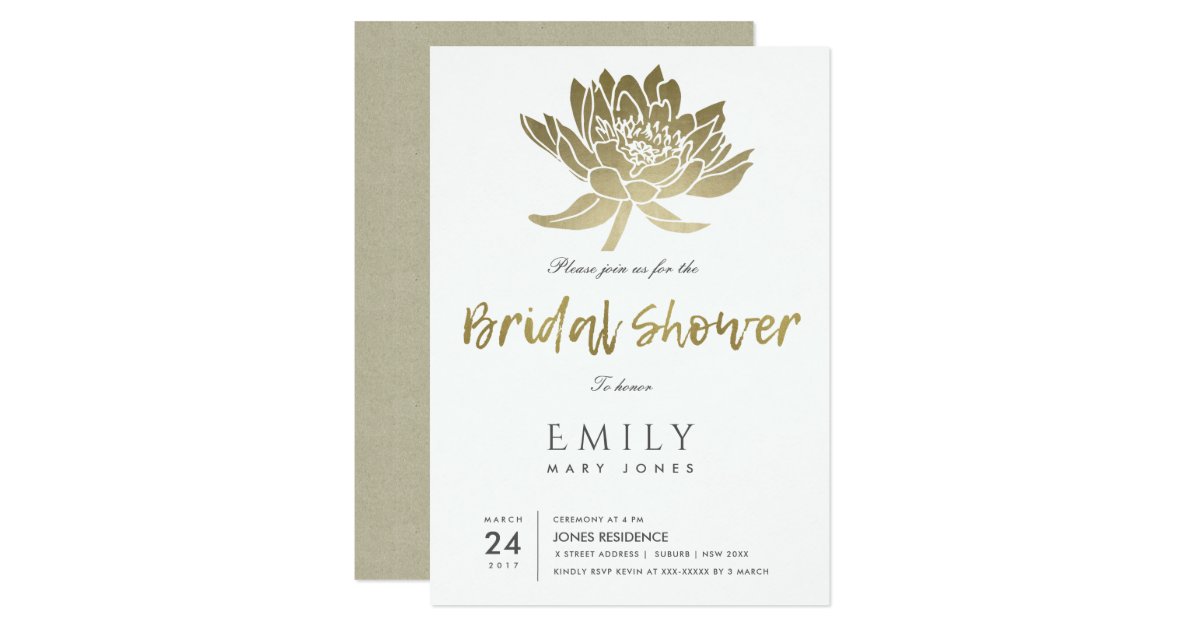 GLAMOROUS GOLD WHITE LOTUS FLORAL BRIDAL SHOWER INVITATION | Zazzle.com