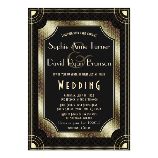 Glamorous Great Gatsby Gold Black Art Deco Wedding Invitation | Zazzle.com