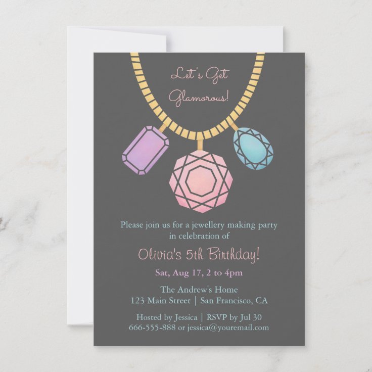 Glamorous Jewellery Making Girls Birthday Party Invitation | Zazzle