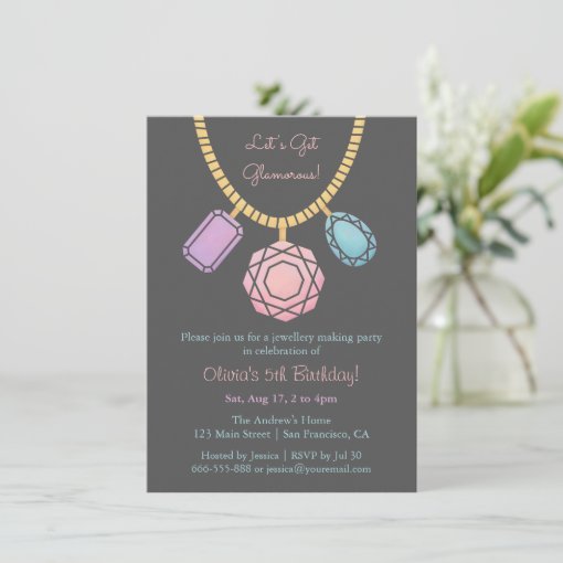 Glamorous Jewellery Making Girls Birthday Party Invitation | Zazzle