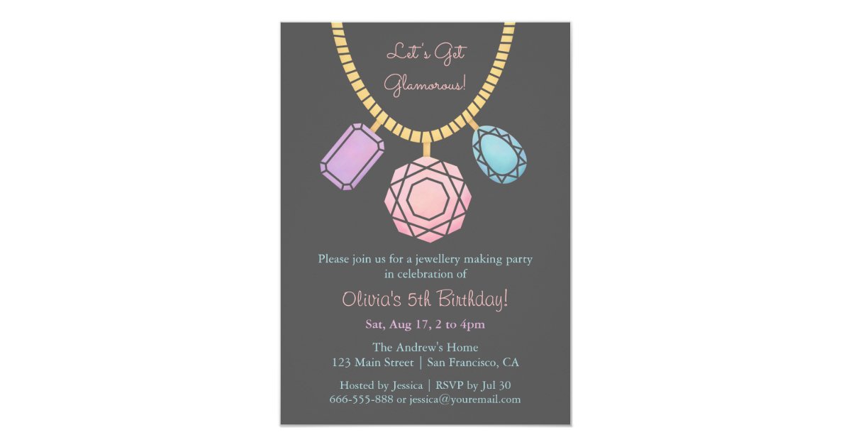 Glamorous Jewellery Making Girls Birthday Party Invitation | Zazzle.com