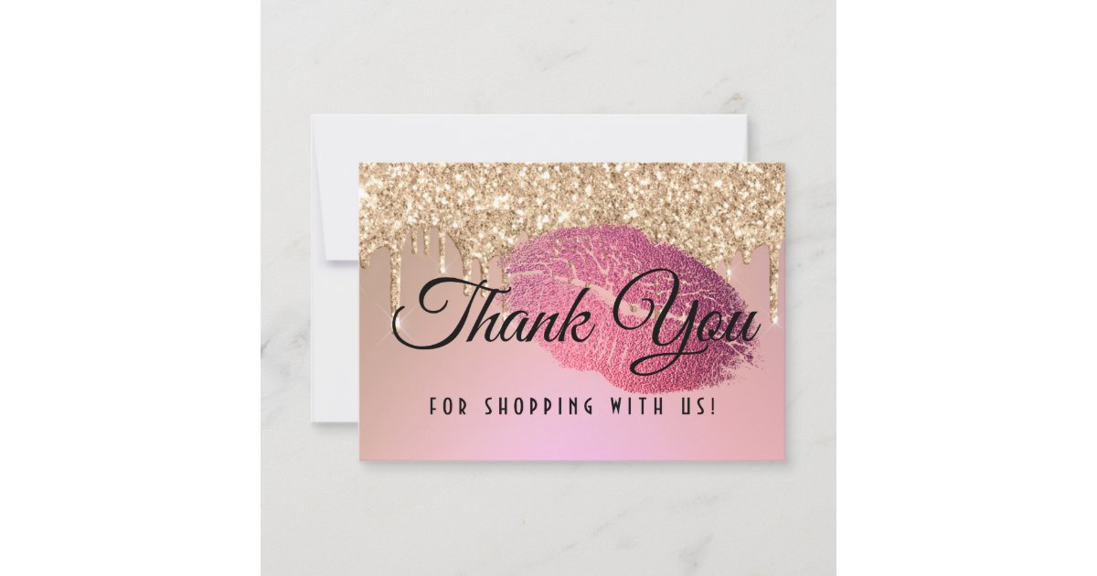 Glamorous Lips Glitter Drips Thank You Card | Zazzle