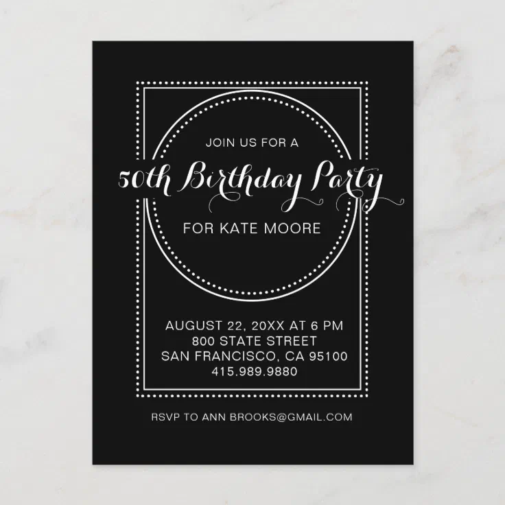 Glamorous Marquee 50th Birthday Party Invitation Postcard | Zazzle