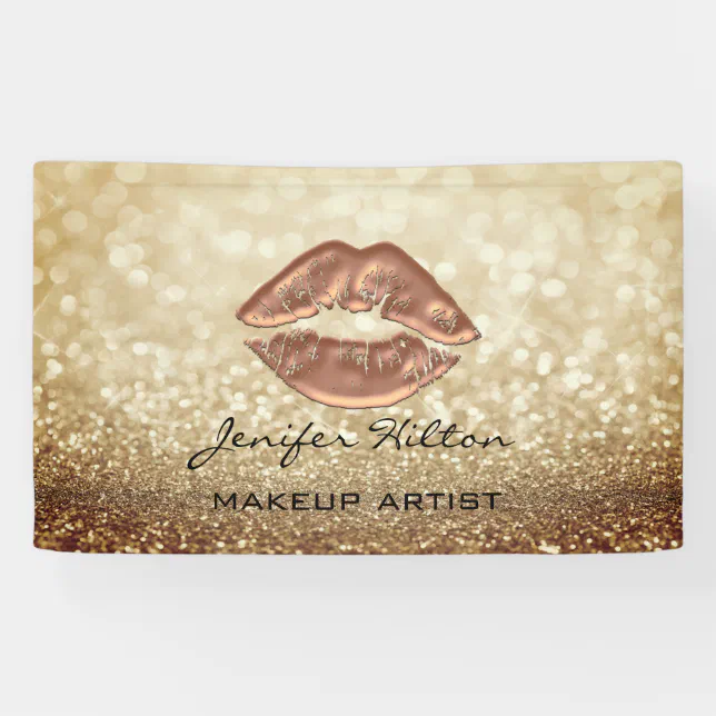 Glamorous modern chic faux glittery rosegold lips banner | Zazzle