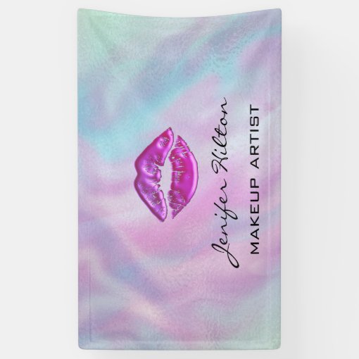 Glamorous modern chic holographic rainbow lips banner | Zazzle