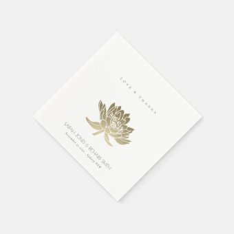 GLAMOROUS PALE GOLD WHITE LOTUS FLORAL MONOGRAM PAPER NAPKINS | Zazzle