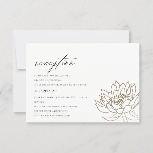 GLAMOROUS PALE GOLD WHITE LOTUS FLORAL RECEPTION INVITATION | Zazzle