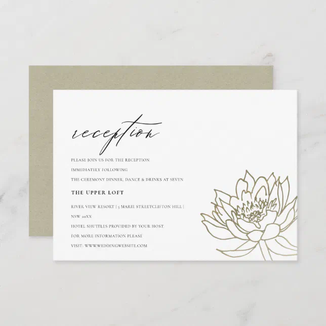 GLAMOROUS PALE GOLD WHITE LOTUS FLORAL RECEPTION INVITATION | Zazzle