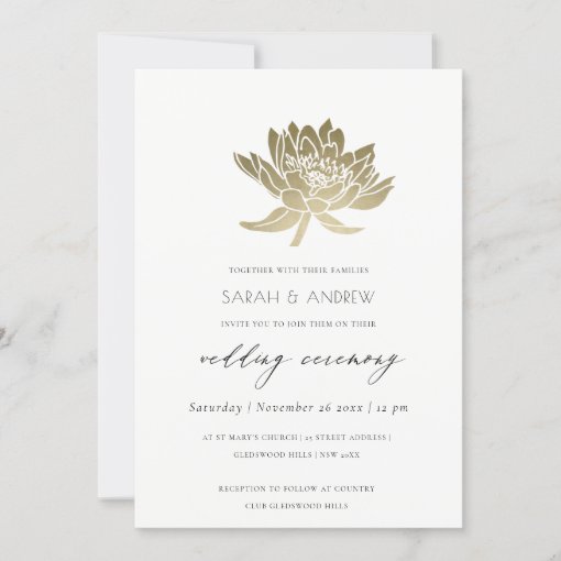 GLAMOROUS PALE GOLD WHITE LOTUS FLORAL WEDDING INVITATION | Zazzle