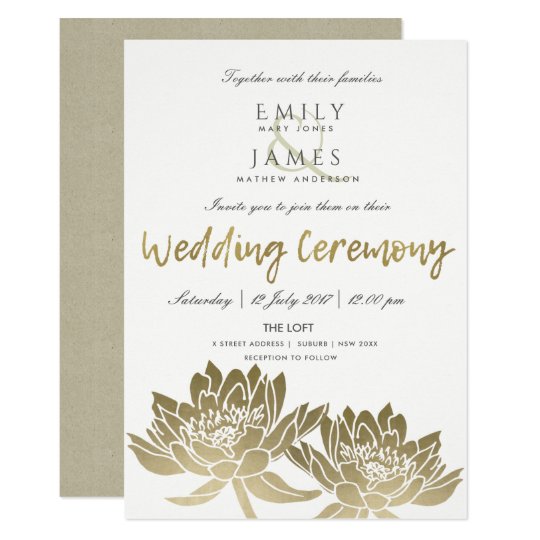 GLAMOROUS PALE GOLD WHITE LOTUS FLORAL WEDDING INVITATION | Zazzle.com