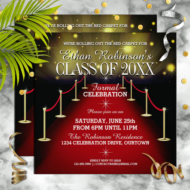 Glamorous Red Carpet Graduation Party Invitations | Zazzle