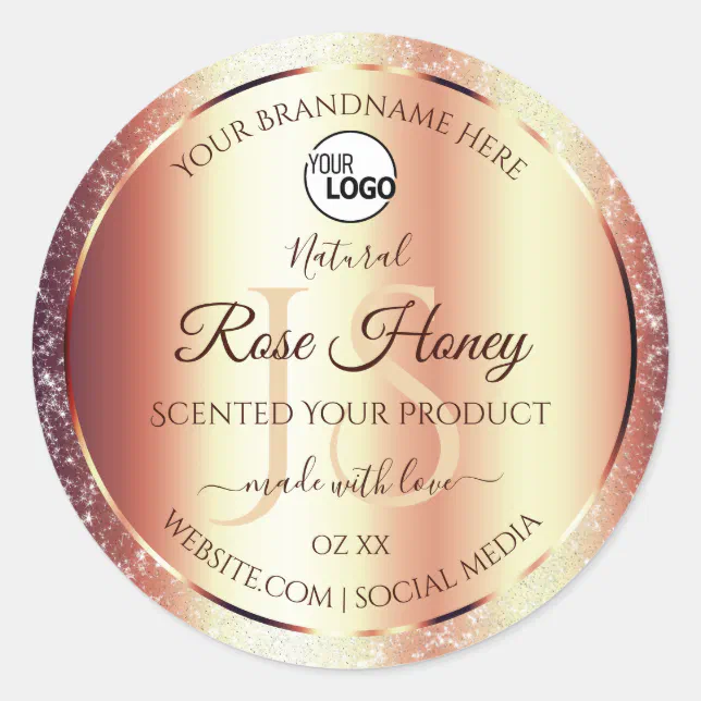 Glamorous Rose Gold Product Labels Initials Logo | Zazzle