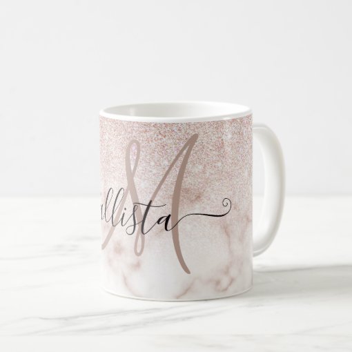 Glamorous Rose Gold White Glitter Marble Gradient Coffee Mug | Zazzle
