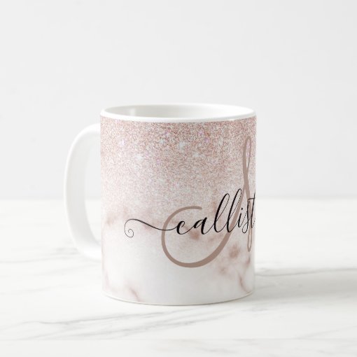 Glamorous Rose Gold White Glitter Marble Gradient Coffee Mug | Zazzle