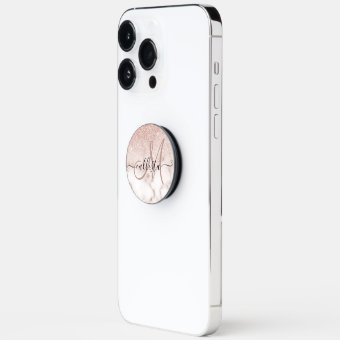 Glamorous Rose Gold White Glitter Marble Gradient PopSocket | Zazzle