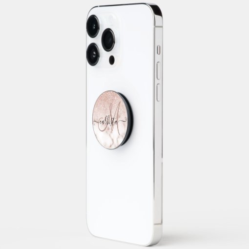 Glamorous Rose Gold White Glitter Marble Gradient PopSocket | Zazzle
