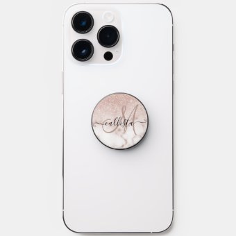 Glamorous Rose Gold White Glitter Marble Gradient PopSocket | Zazzle
