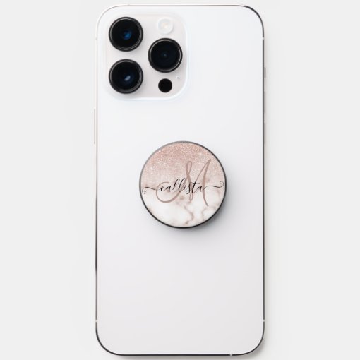 Glamorous Rose Gold White Glitter Marble Gradient PopSocket | Zazzle