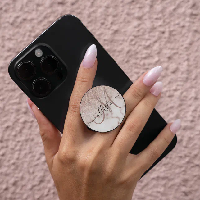 Glamorous Rose Gold White Glitter Marble Gradient PopSocket | Zazzle